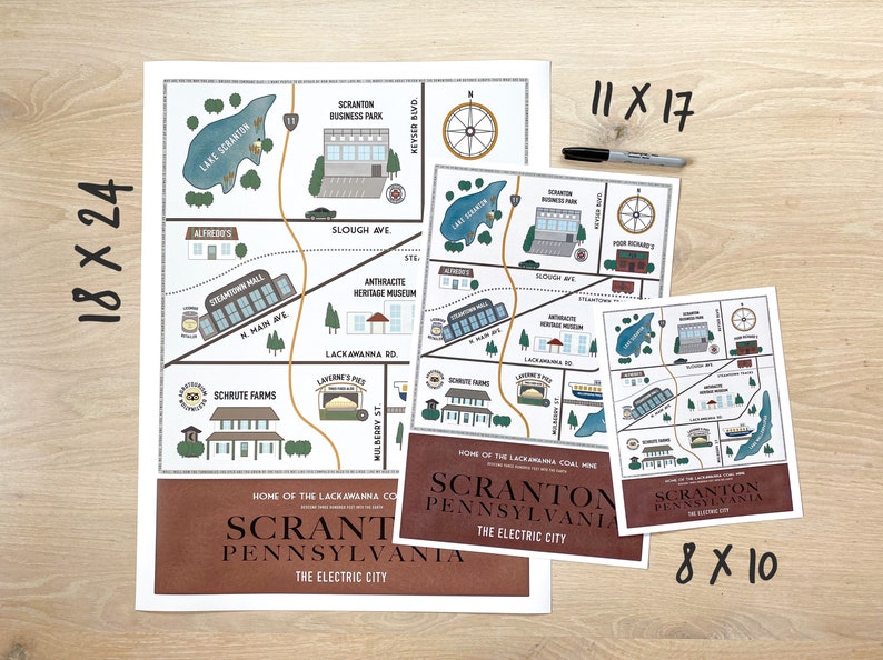 The Office Poster Gift Scranton Map Retro Vintage Print Original Fan ...