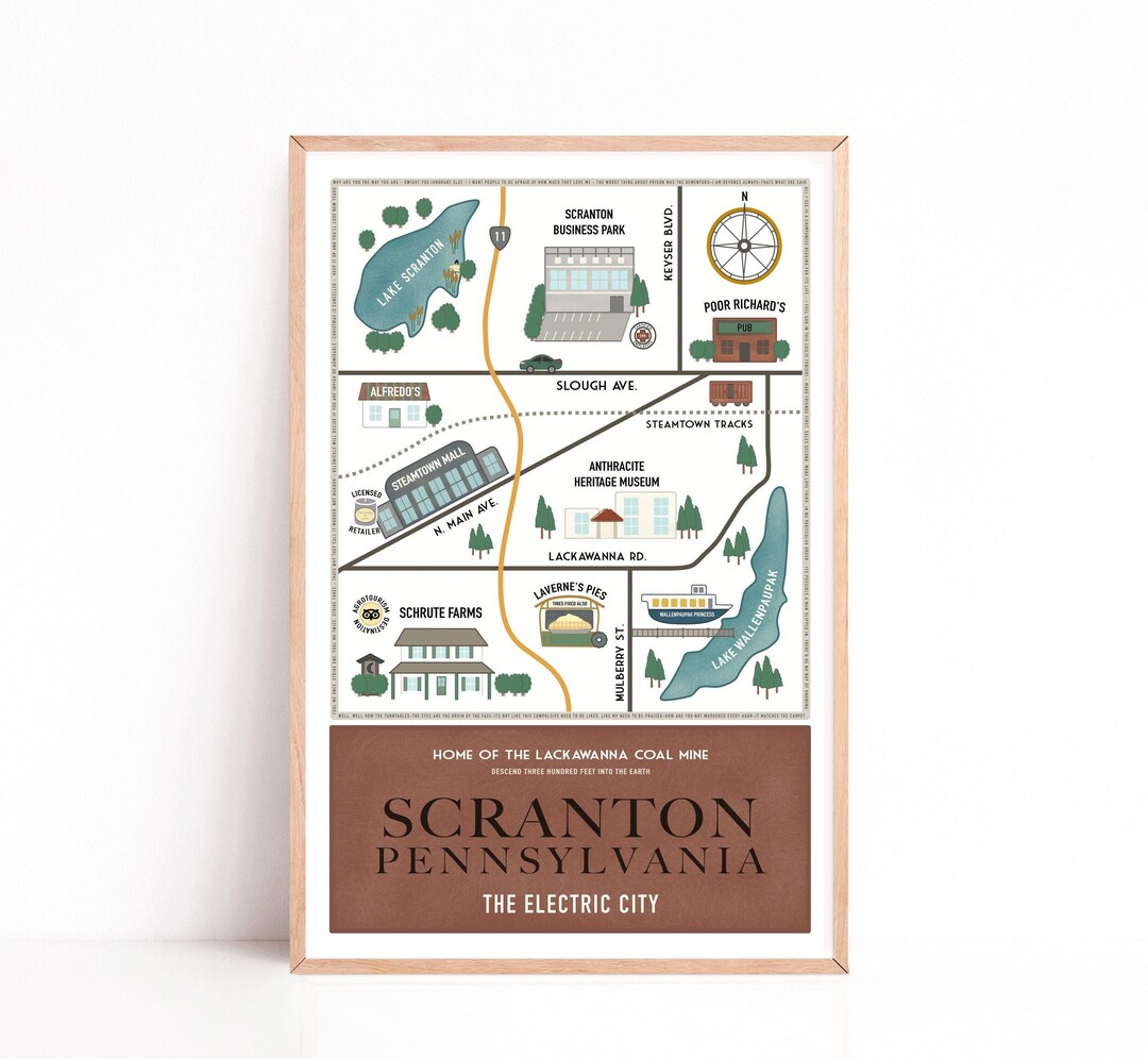 The Office Poster Gift Scranton Map Retro Vintage Print Original Fan ...