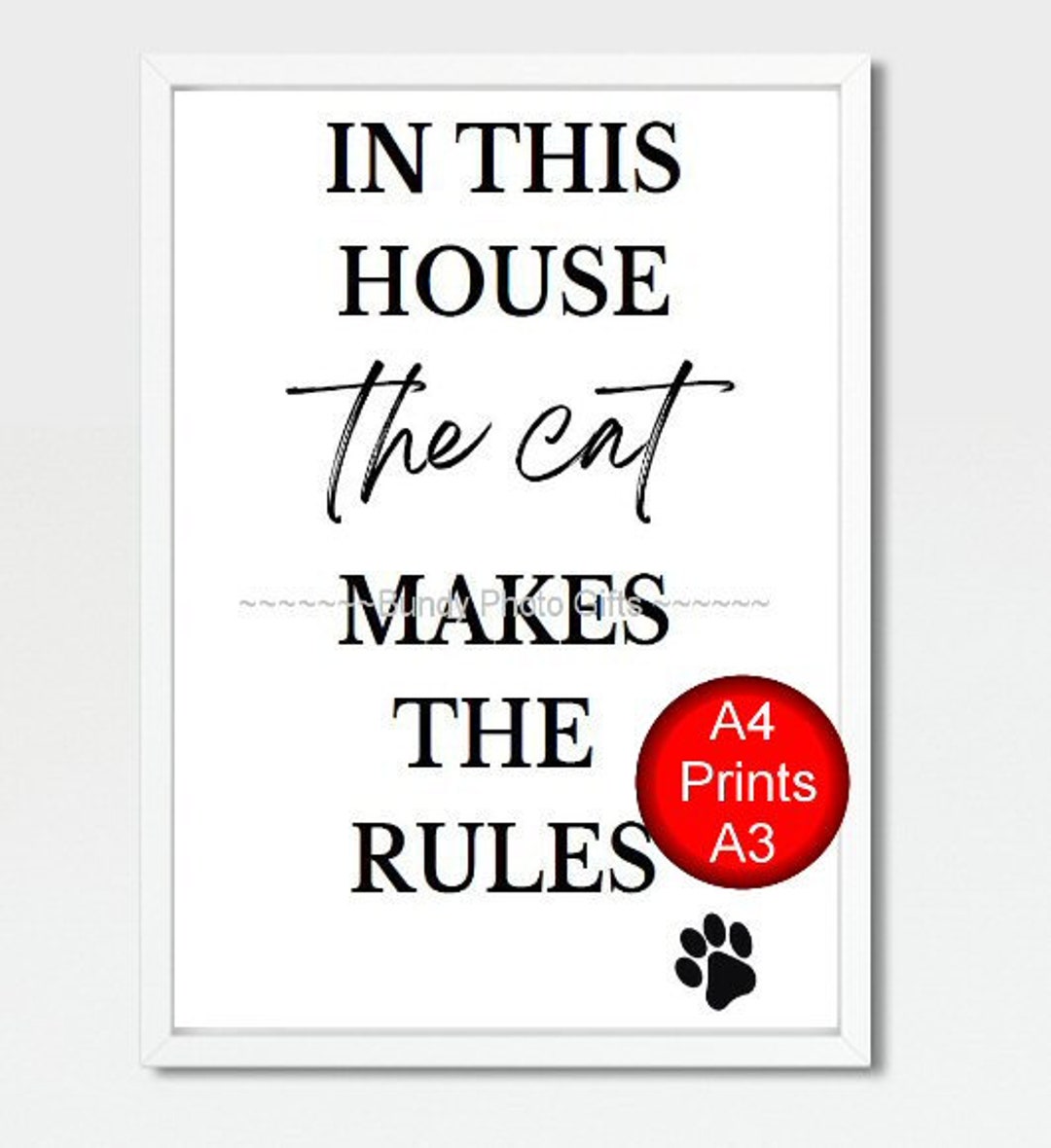 Funny Cat Wall Art, in This House the Cat Makes the Rules, Art Print ...