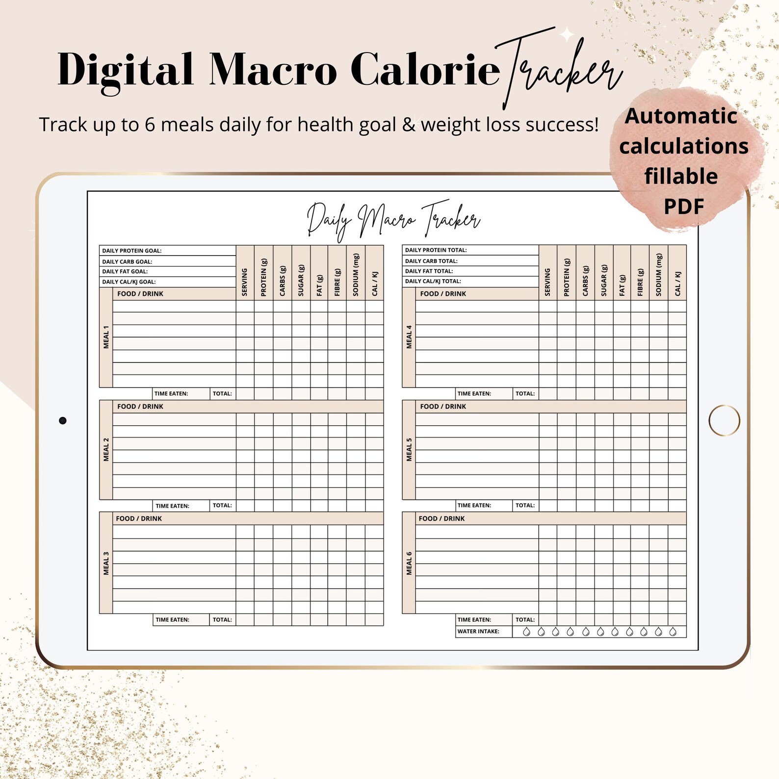 Daily Printable Macro Calorie Weight Loss Nutrition Health Fitness Meal Daily Printable Macro Calorie Weight Loss Nutrition Health Fitness Meal