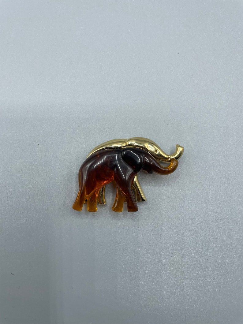 Vintage Liz Claiborne Faux Tortoise Lucite and Gold Tone Elephants Pin ...
