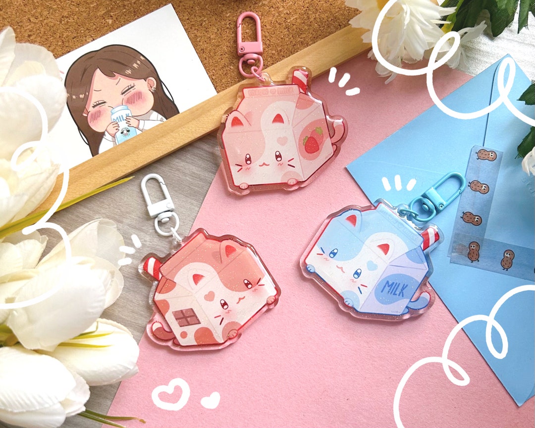 Cute Milk Cat Keychains! - Etsy