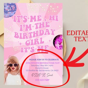 Self Editable Digital Birthday Invitation, Music Party Invite, Eras ...