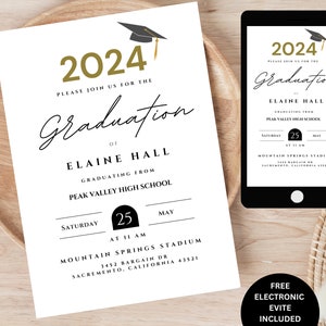 Graduation Invitation Template Printable Editable Electronic Graduation ...