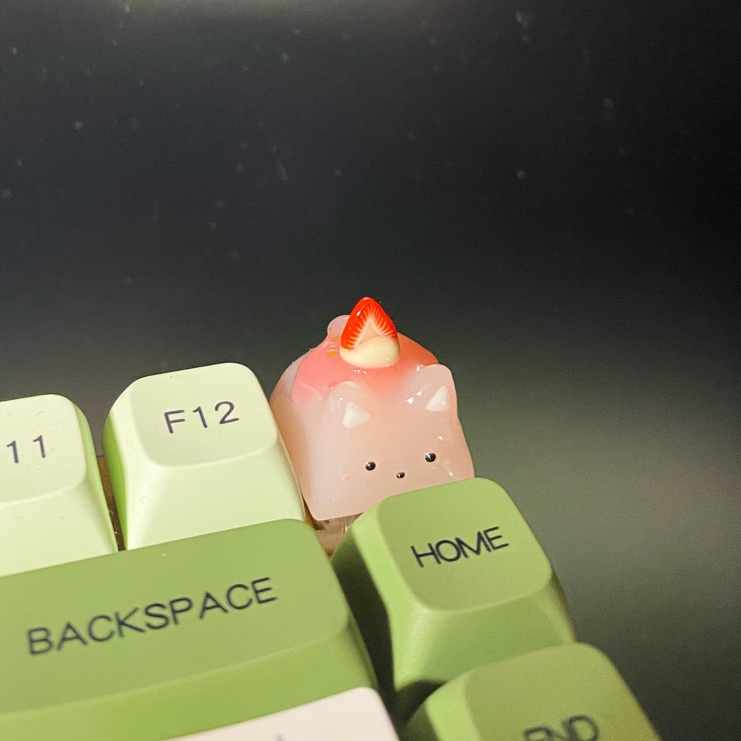 Strawberry Jelly Pudding Cat Keycap | Artisan Keycap | Resin Keycaps - Etsy