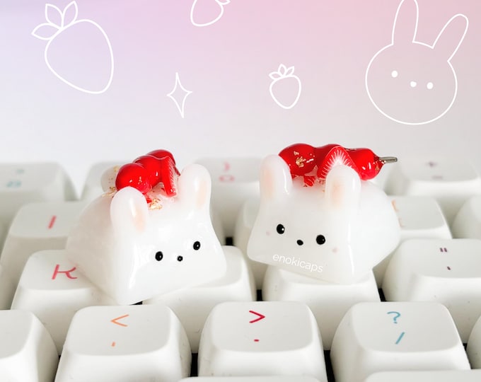 Strawberry Tanghulu Bunny Keycap | Artisan Keycap | Resin Keycaps - Etsy