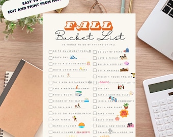 Fall Bucket List Printable, Autumn Bucket List Template, Editable Fall ...