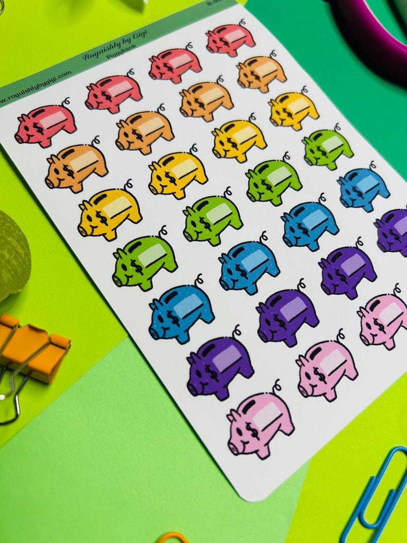 Piggy Bank Planner Stickers, Savings Tracker Stickers, Budget, Finance ...
