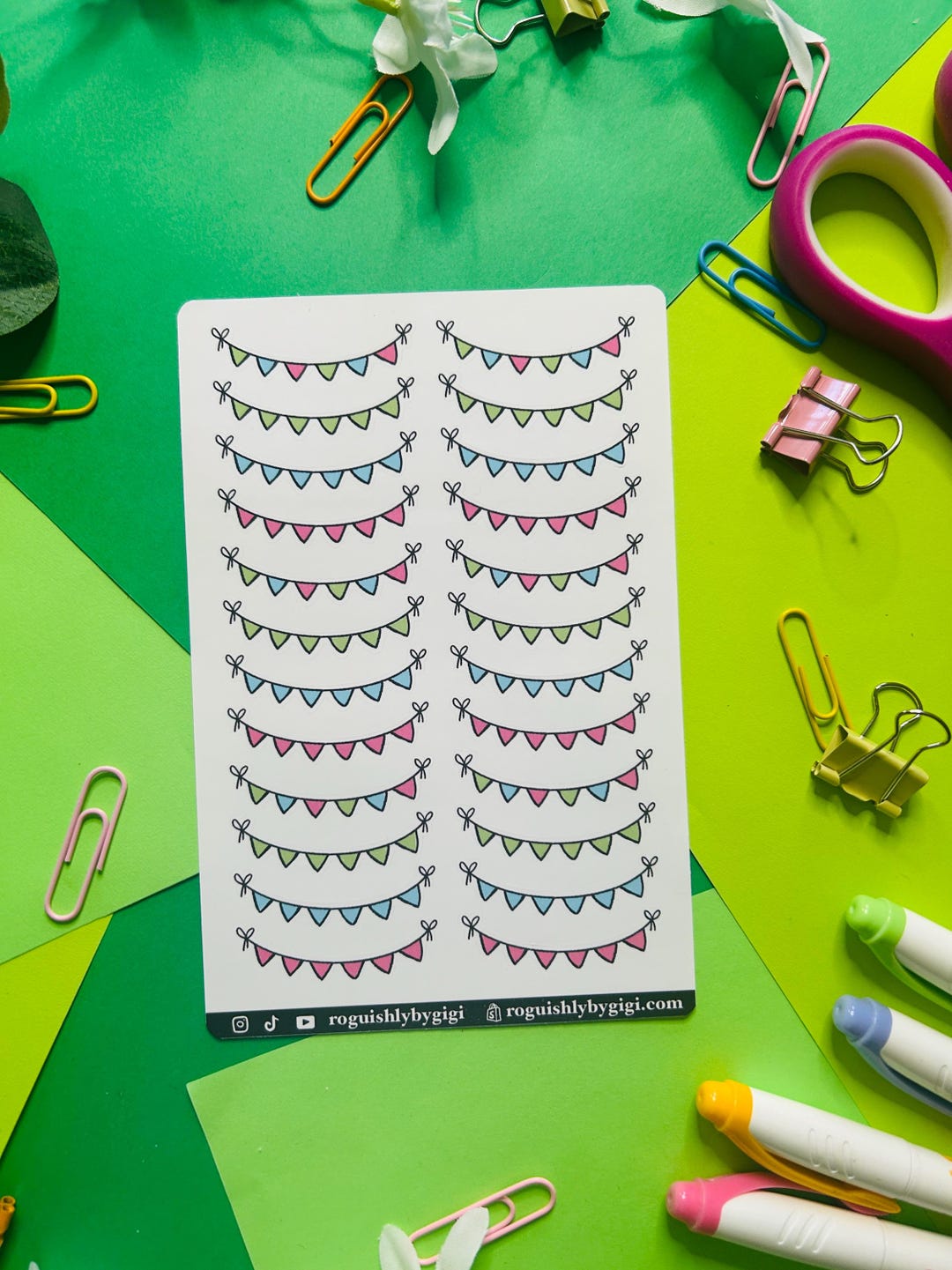 Bunting Flags Pastel Planner Stickers, Mini Icon Organization Sticker ...