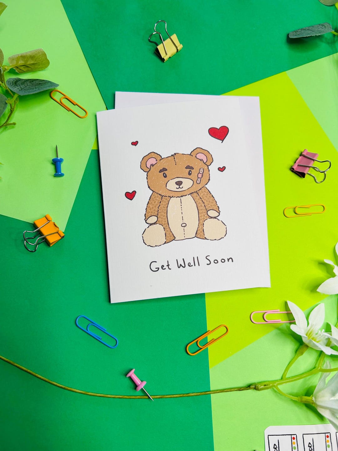 Get Well Soon Greeting Card With Teddy Bear, Cute Recovery Card - Etsy