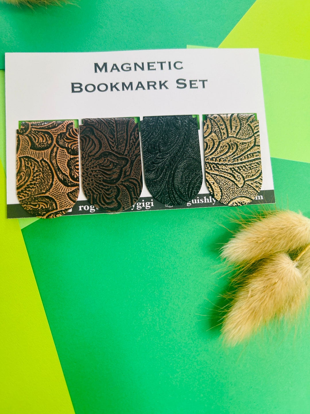 Simple Magnetic Bookmark Set of 4, Faux Leather Bookmarks, Reading Tool ...