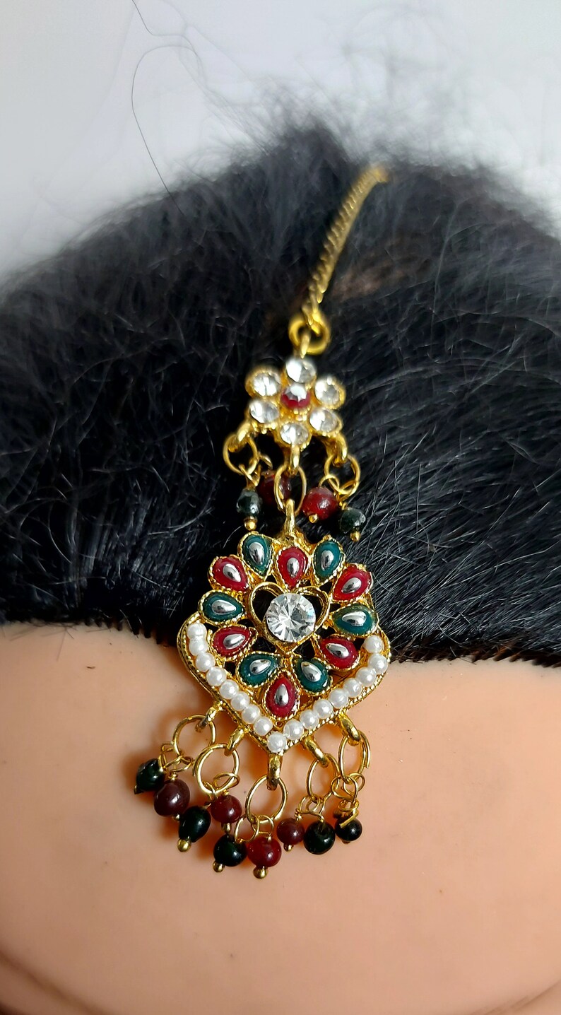 Indian Bridal Jewellery Silver Crystal Matha Mang Tikka Pati Forehead ...