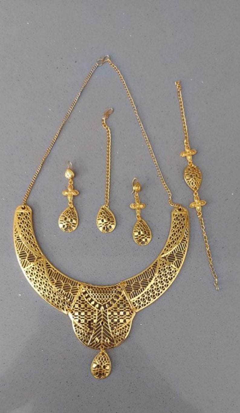 Gold Neckless Set Indian Bollywood Traditional Bridal - Etsy