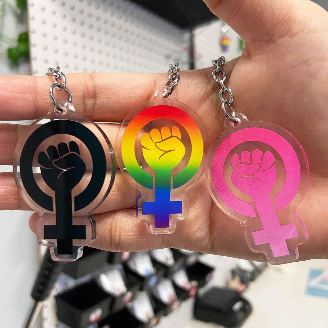 Feminist Symbol Keychain, Acrylic Chingona Keyring, Girl Power Bag ...