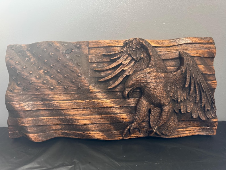3D Carved American Flag W/ Bald Eagle - Red Oak - Etsy