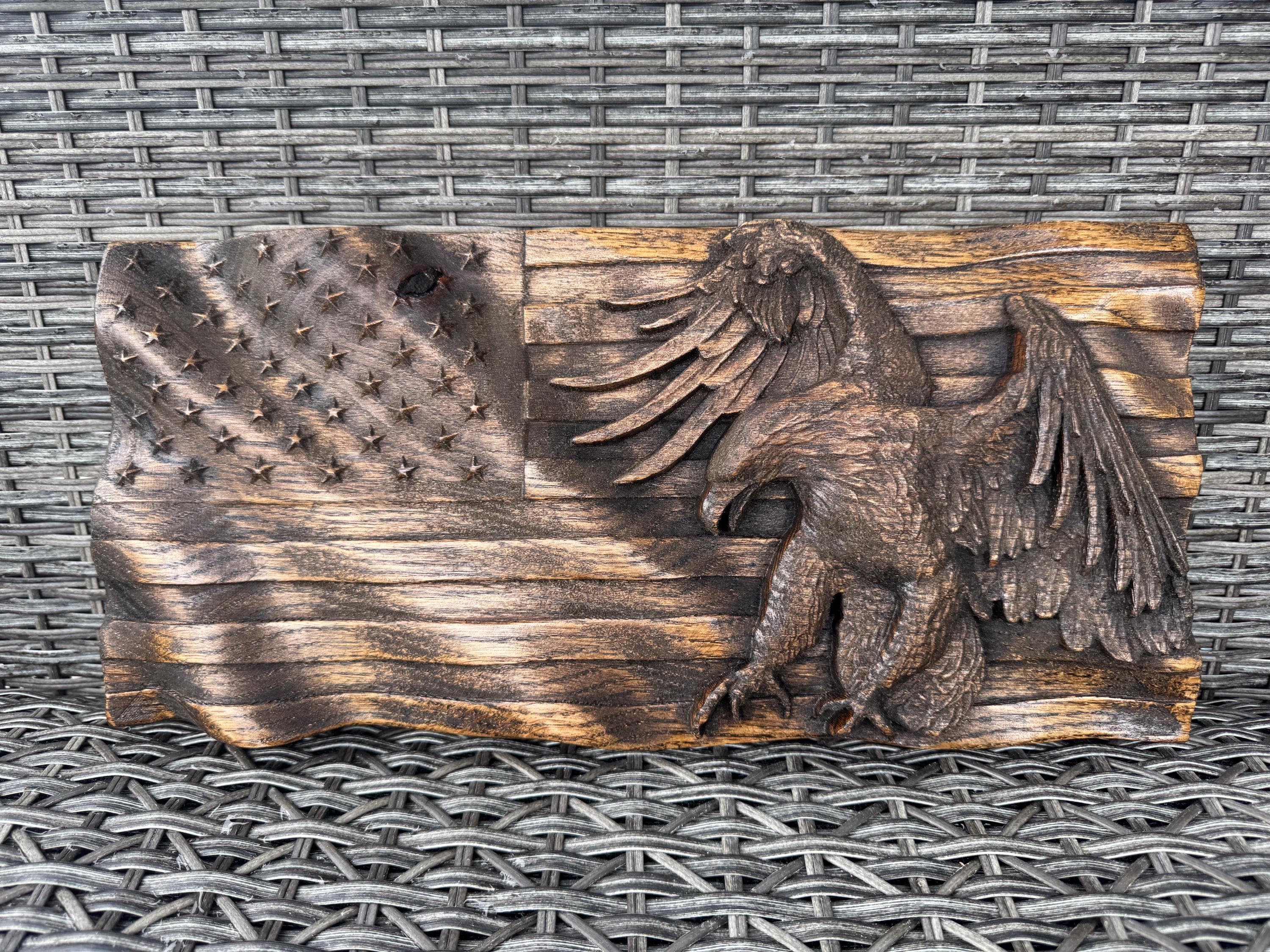 3D Carved American Flag W/ Bald Eagle - Red Oak - Etsy