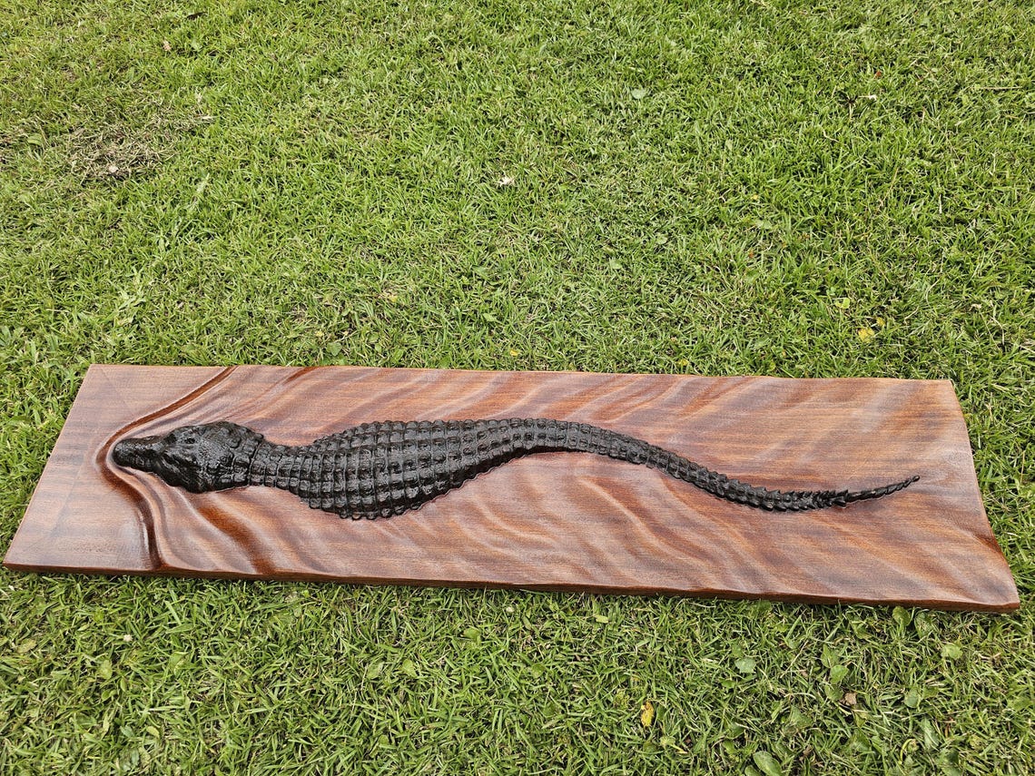3D Carved Large Swimming Alligator - African Sapele - Premium Quality ...