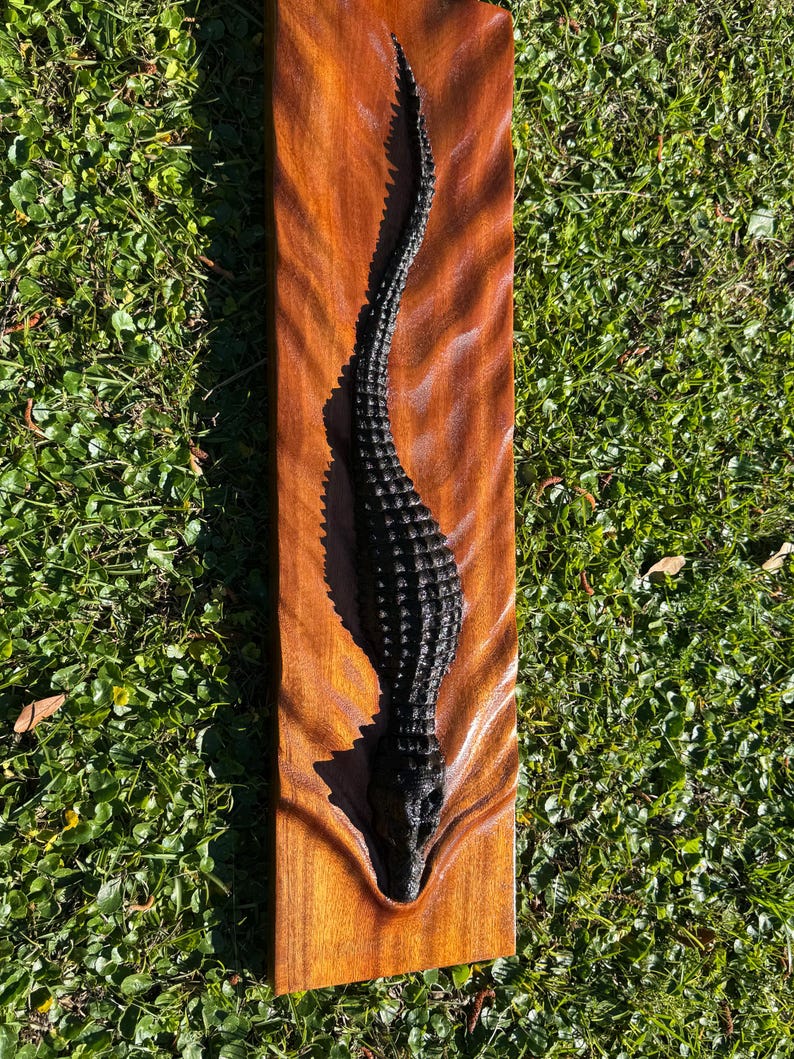 3D Alligator Wood Carving - African Sapele, Florida Art - Etsy