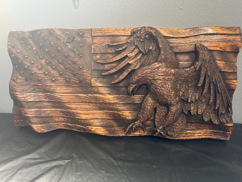 3D Carved American Flag W/ Bald Eagle - Red Oak - Etsy
