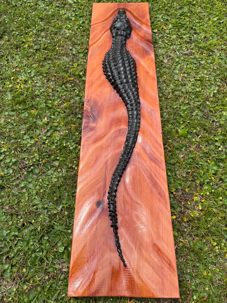 XL 3D Carved Swimming Alligator - Cedar - Etsy