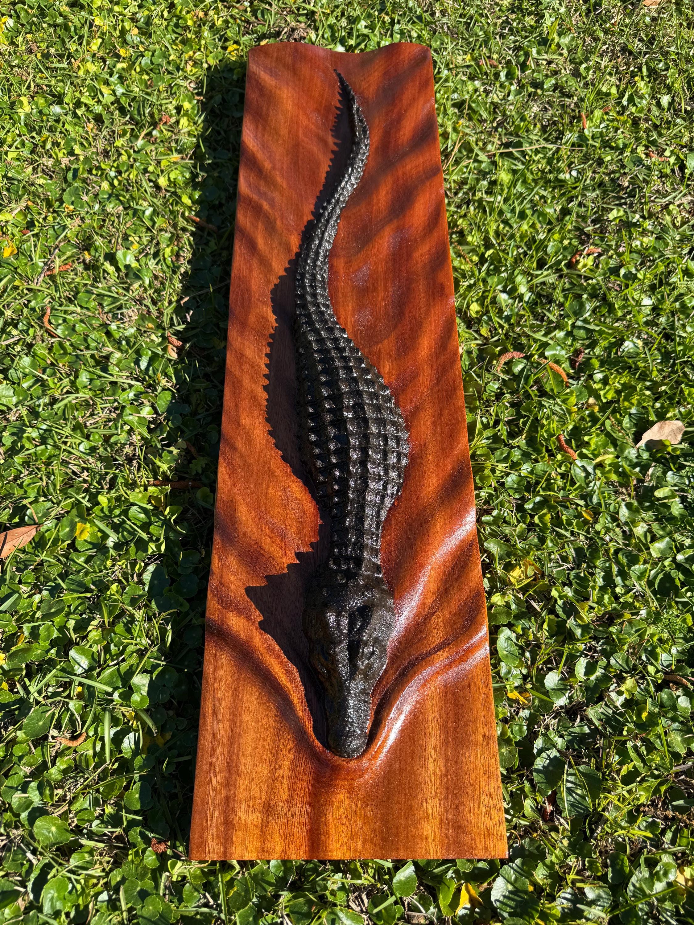 3D Alligator Wood Carving - African Sapele, Florida Art - Etsy