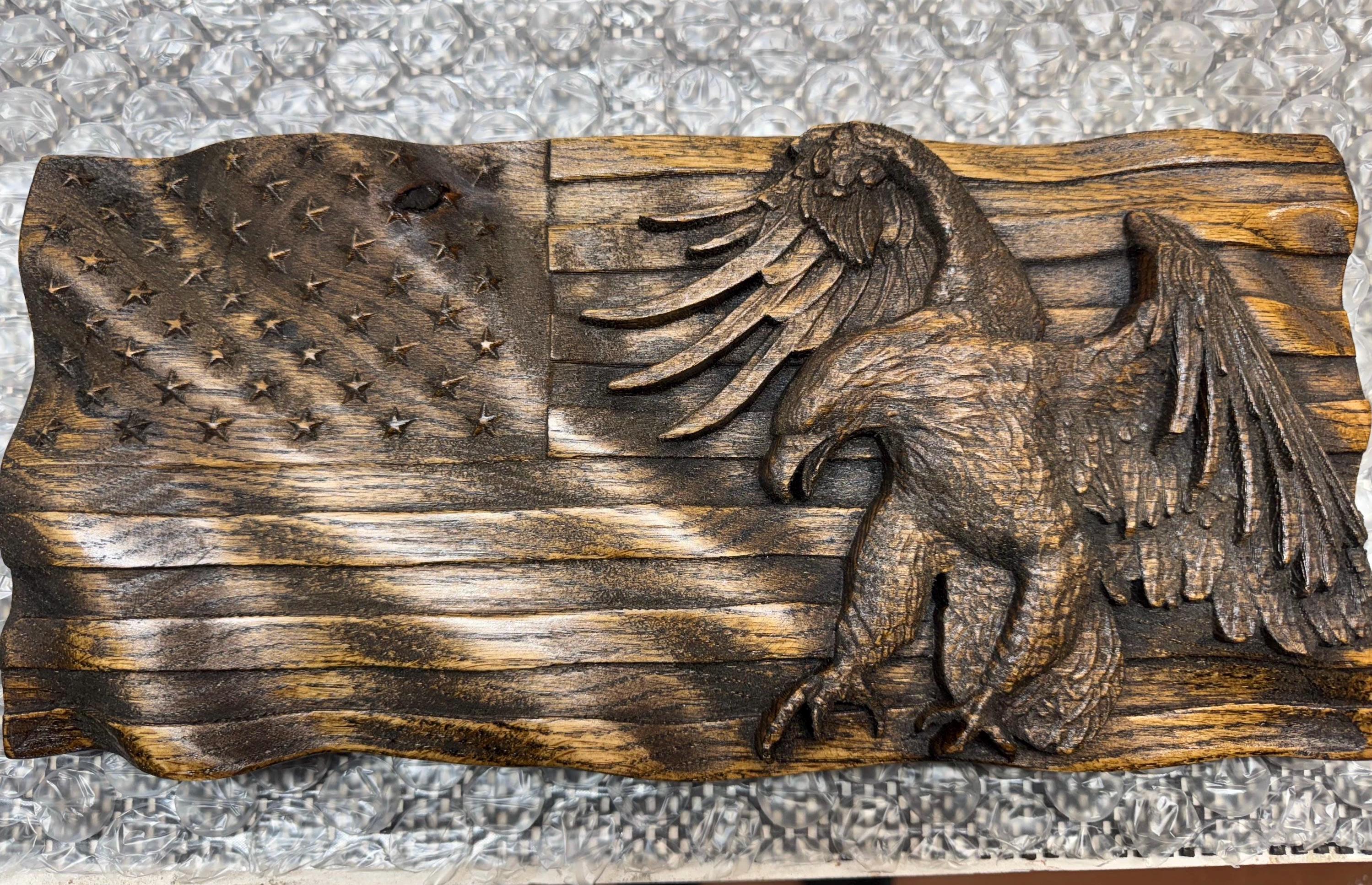3D Carved American Flag W/ Bald Eagle - Red Oak - Etsy
