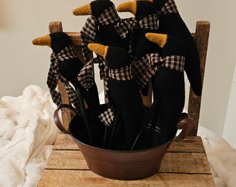 Primitive Stuffed Crow, Black Crow on a Stick,stuffed Rustic Crow ...