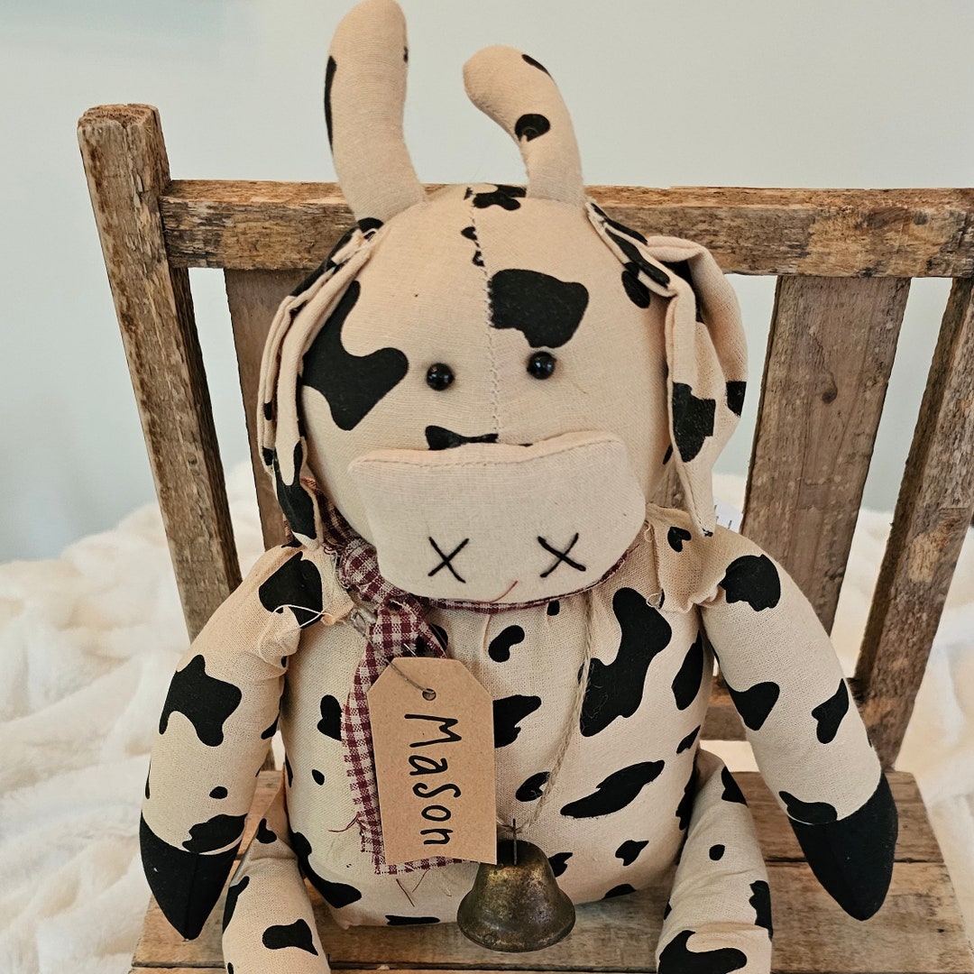 Farmhouse Cow Stuffed Cow Doll Fabric Cow Doll Primitive Cow Doll ...