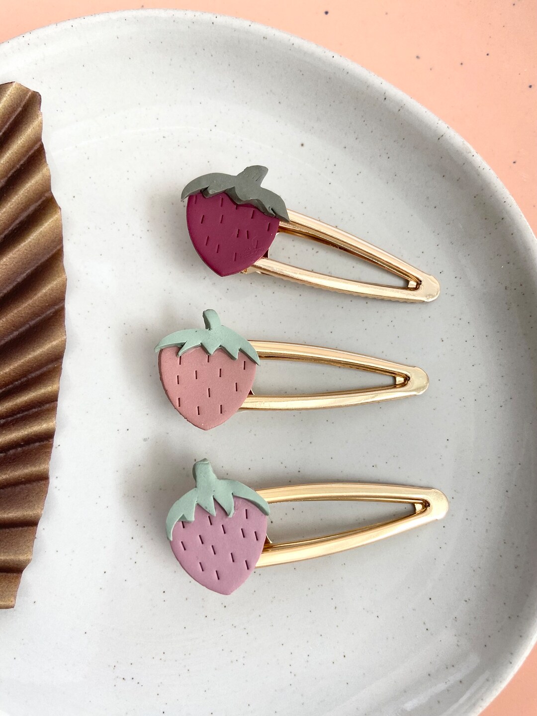 Boho Strawberry Hair Clip, Purple Red Pink Strawberry Polymer Clay ...