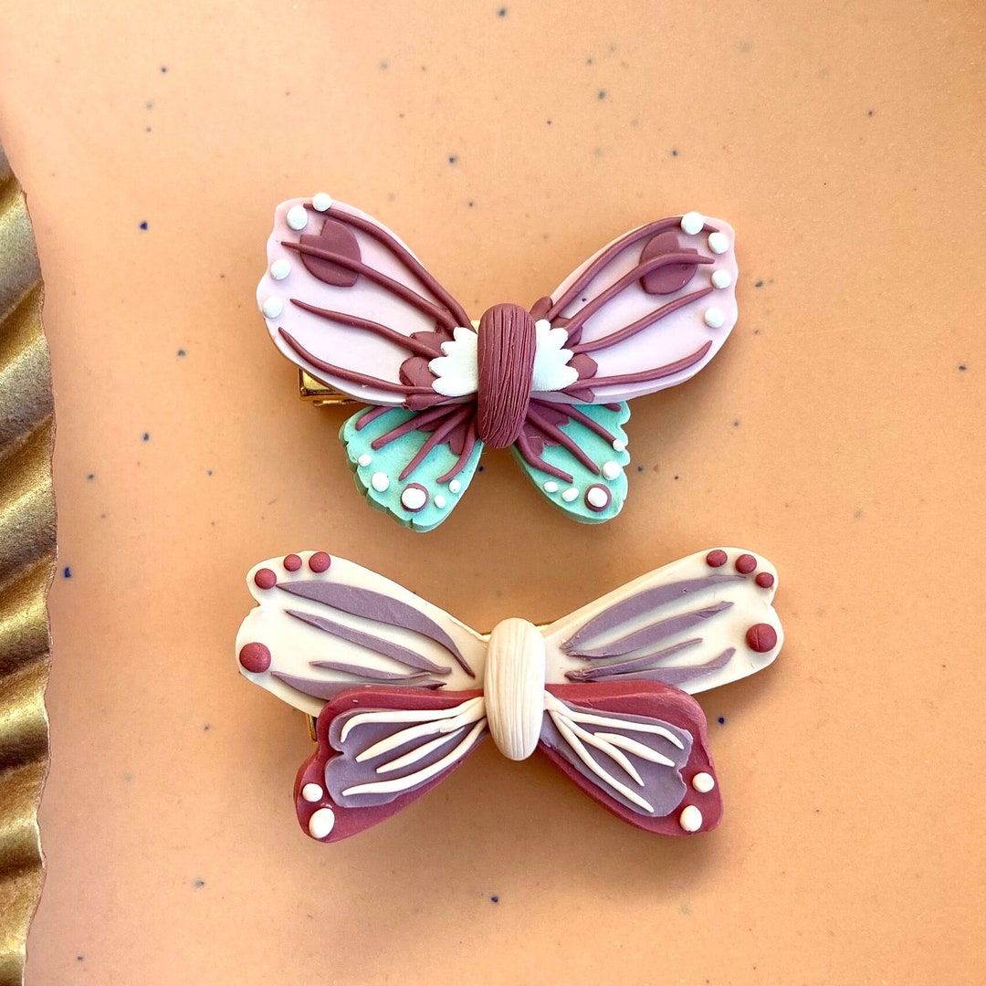 Pink Butterfly Hair Clip, Boho Hair Accessory, Light Butterfly Polymer ...