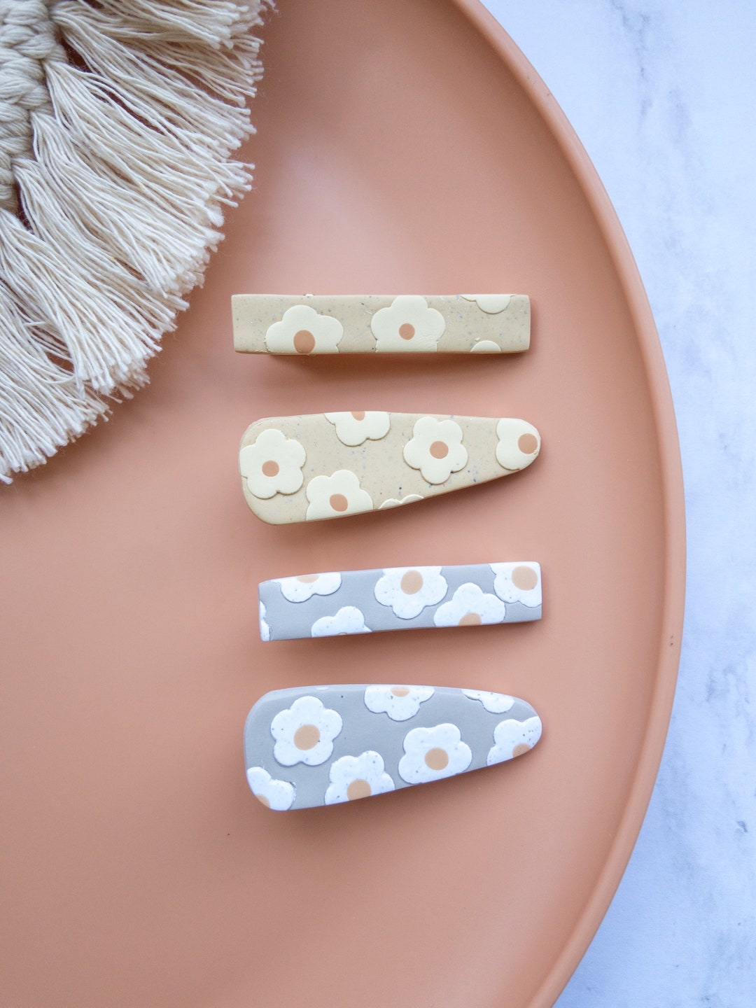 70s Flower Clay Hair Clip Polymer Clay Hair Clip Minimalist - Etsy