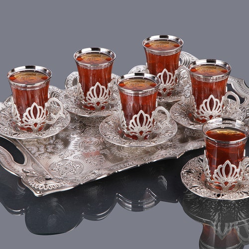 Turkish Blue Tea Serving Set With Decorative Tray for 6 - Etsy