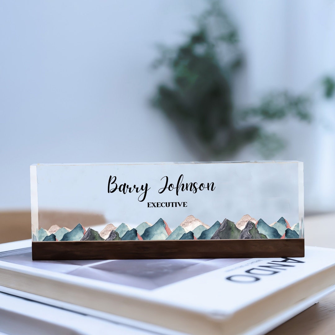 Personalized Name Plate With Wooden Base for Desk Custom Office Decor ...