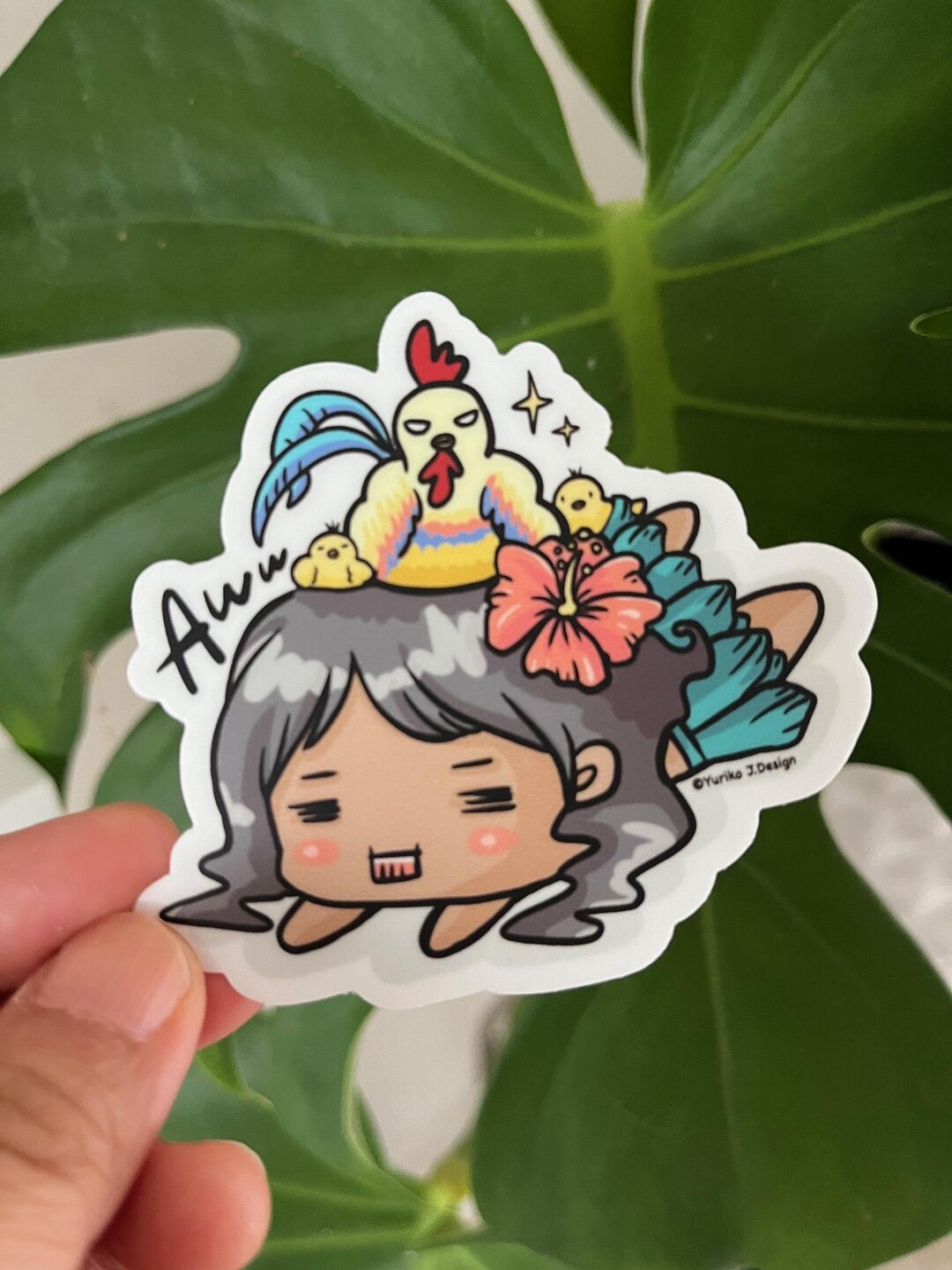 Aww Hawaii Anime Style Hula Girl & Rooster Sticker - Etsy