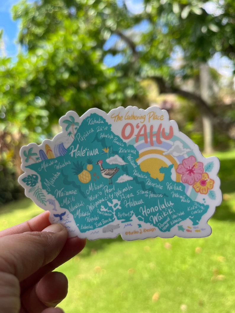 Kawaii Oahu Map Sticker Hawaii - Etsy