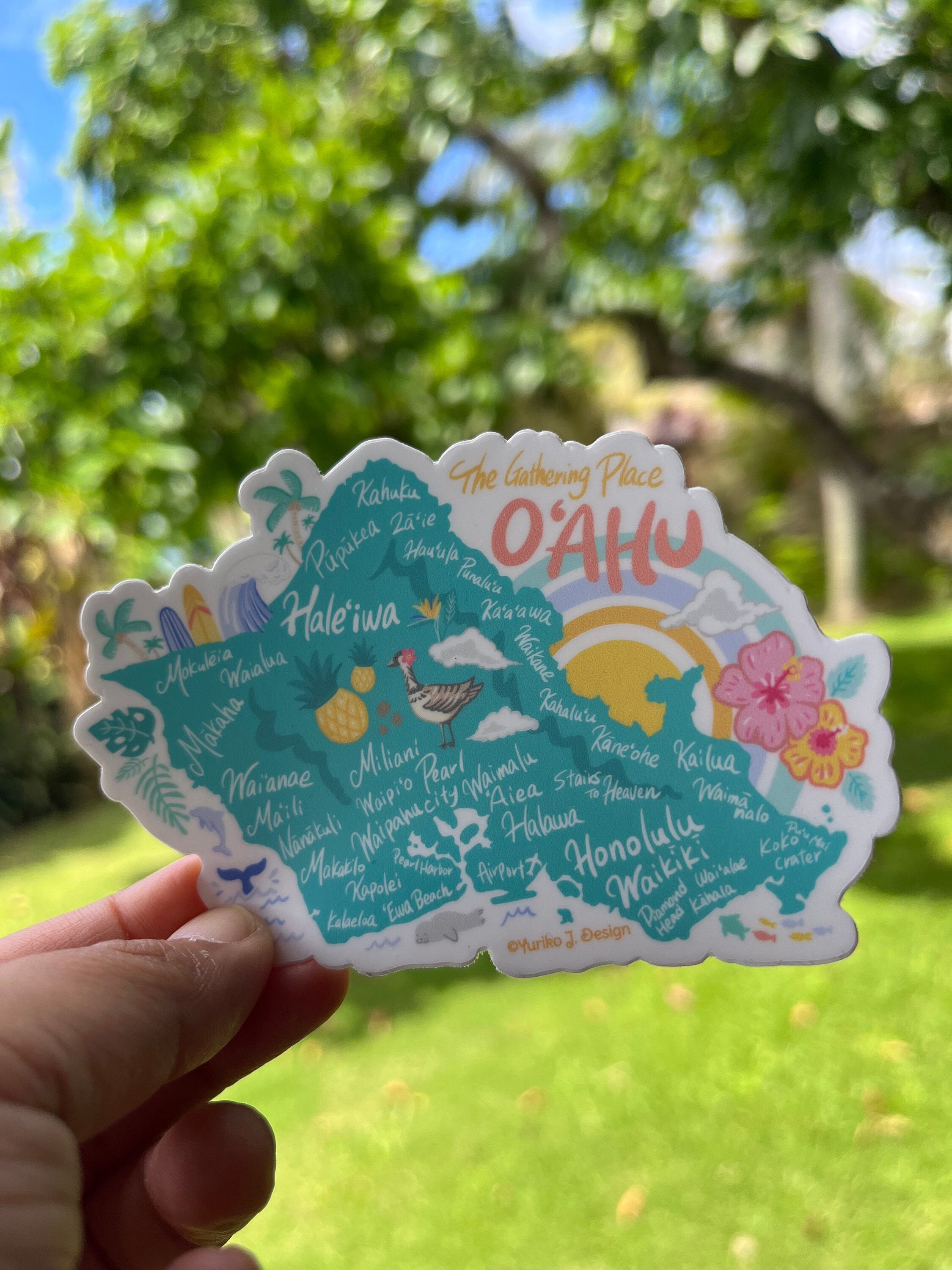 Kawaii Oahu Map Sticker - Hawaii - Etsy