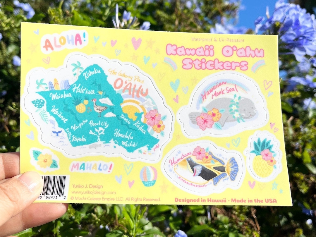 Kawaii Hawaii Oahu Sticker Sheet - Etsy