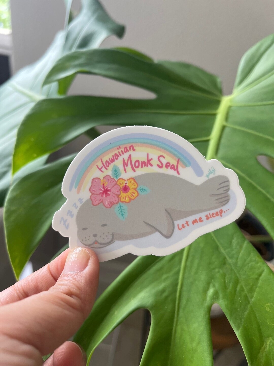 Kawaii Hawaii Sleepy Monk Seal Sticker - Etsy