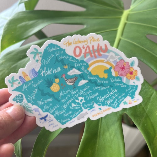 Kawaii Oahu Map Sticker Hawaii - Etsy