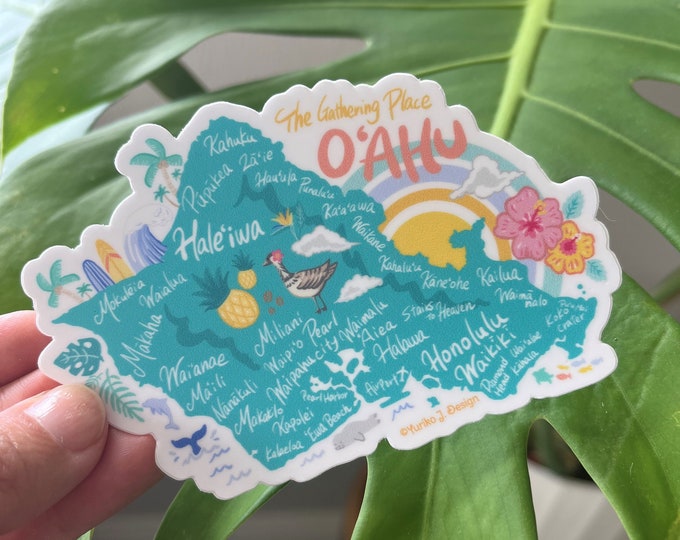 Kawaii Oahu Map Sticker Hawaii - Etsy