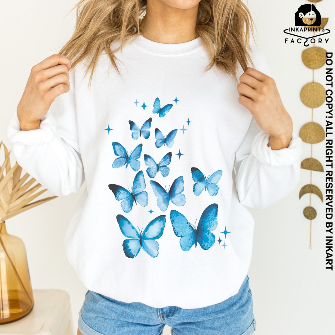 Blue Butterfly Shirt Butterfly Sweatshirt Blue Butterfly Sweat ...