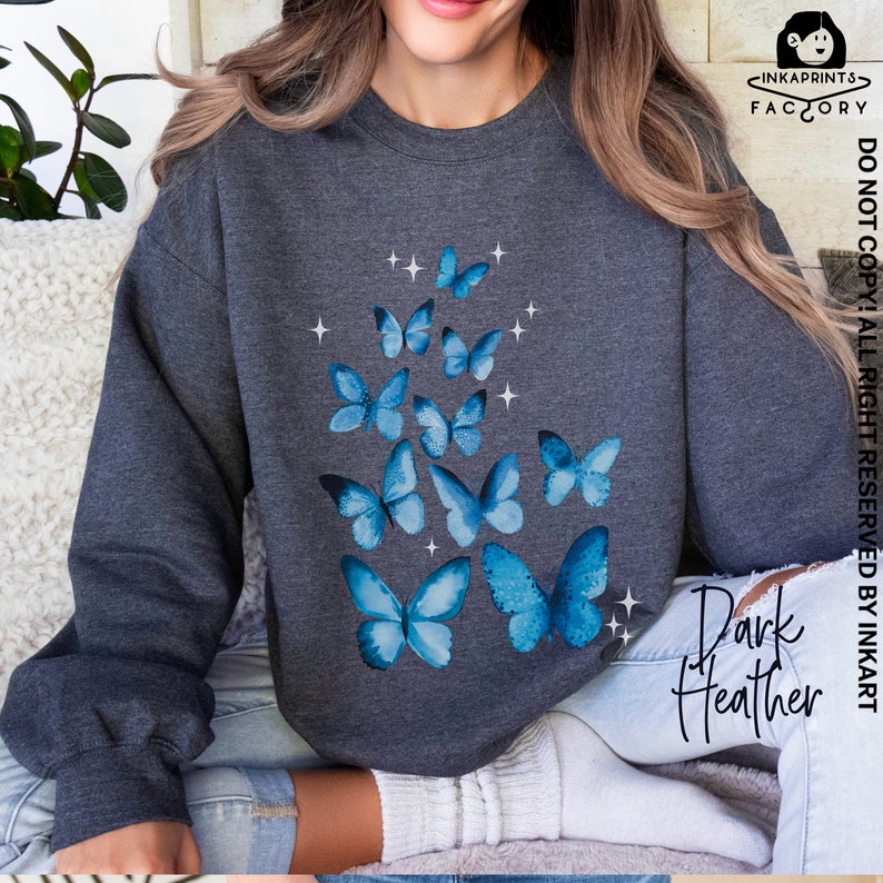 Blue Butterfly Shirt Butterfly Sweatshirt Blue Butterfly Sweat ...