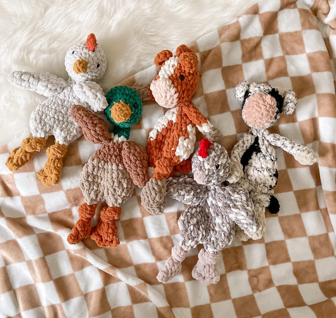 Crocheted Farm Animal Lovey | Crochet Chicken Cow Horse Duck | Chicken ...