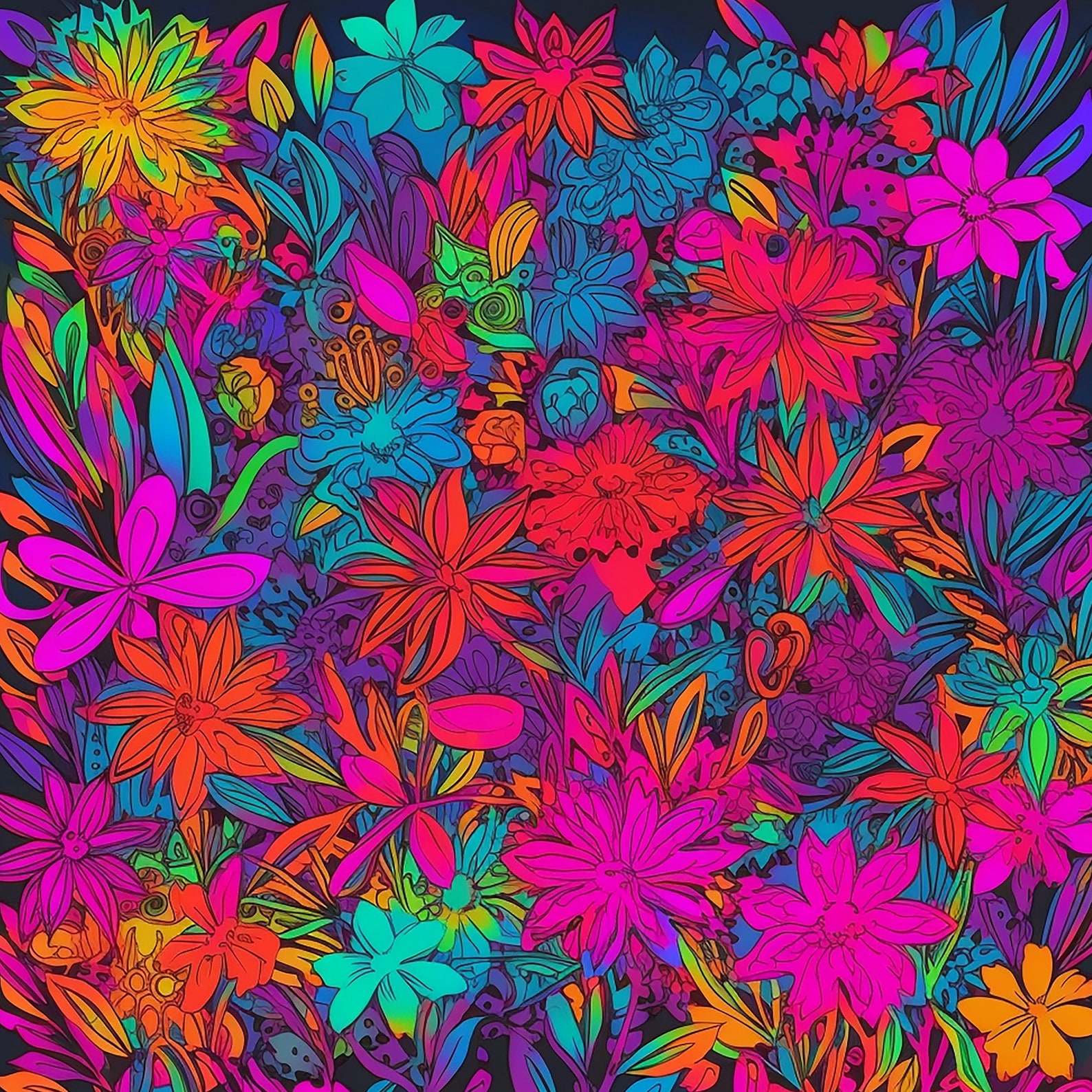 Neon Flower Pattern Png - Etsy