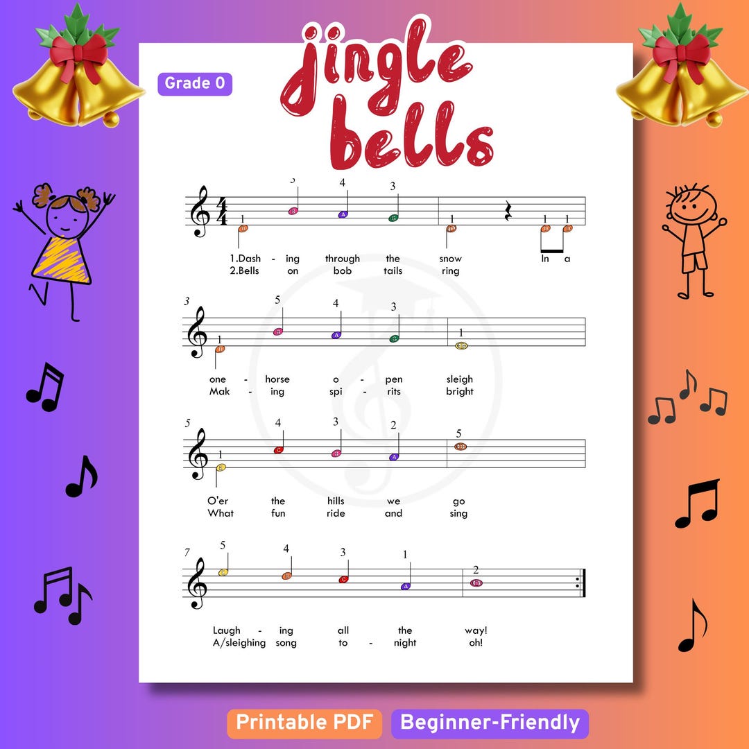 Jingle Bells - Grade 0 - Easy Piano Sheet for Beginners | Colorful ...