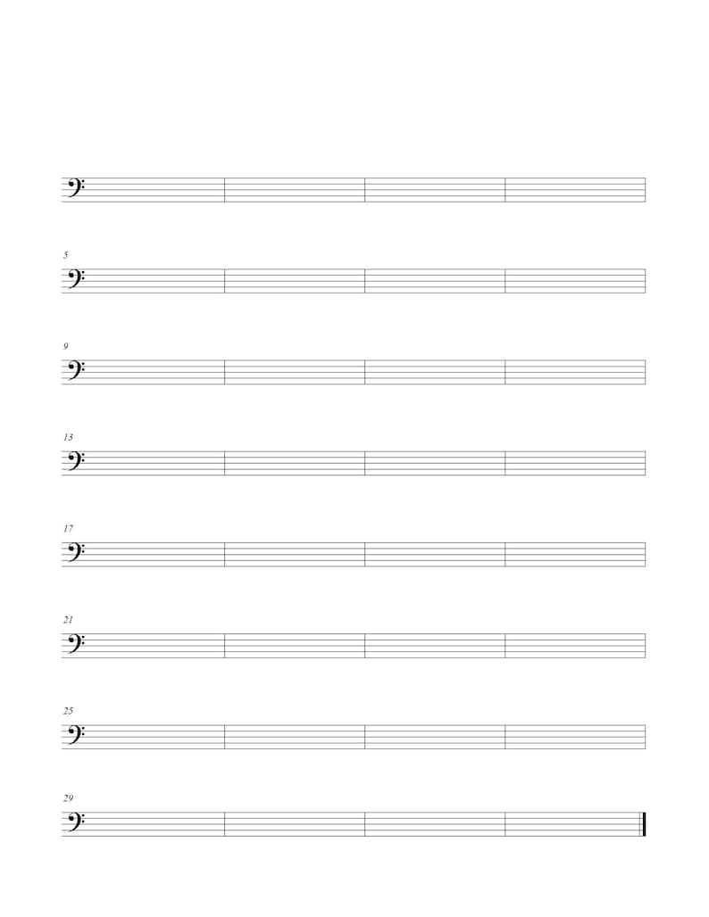 Blank Bass Clef Staff Paper – A4 Music Manuscript – Empty Staves for ...
