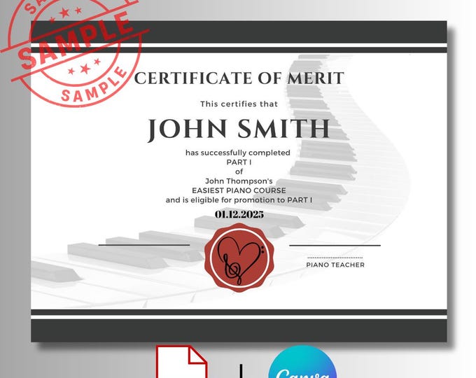 Editable Piano Certificate Template - Music Award Certificate for ...