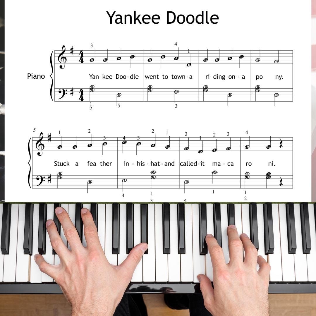 Yankee Doodle – Grade 1–2 Easy Piano Sheet PDF + MP3 + Color Video - Etsy