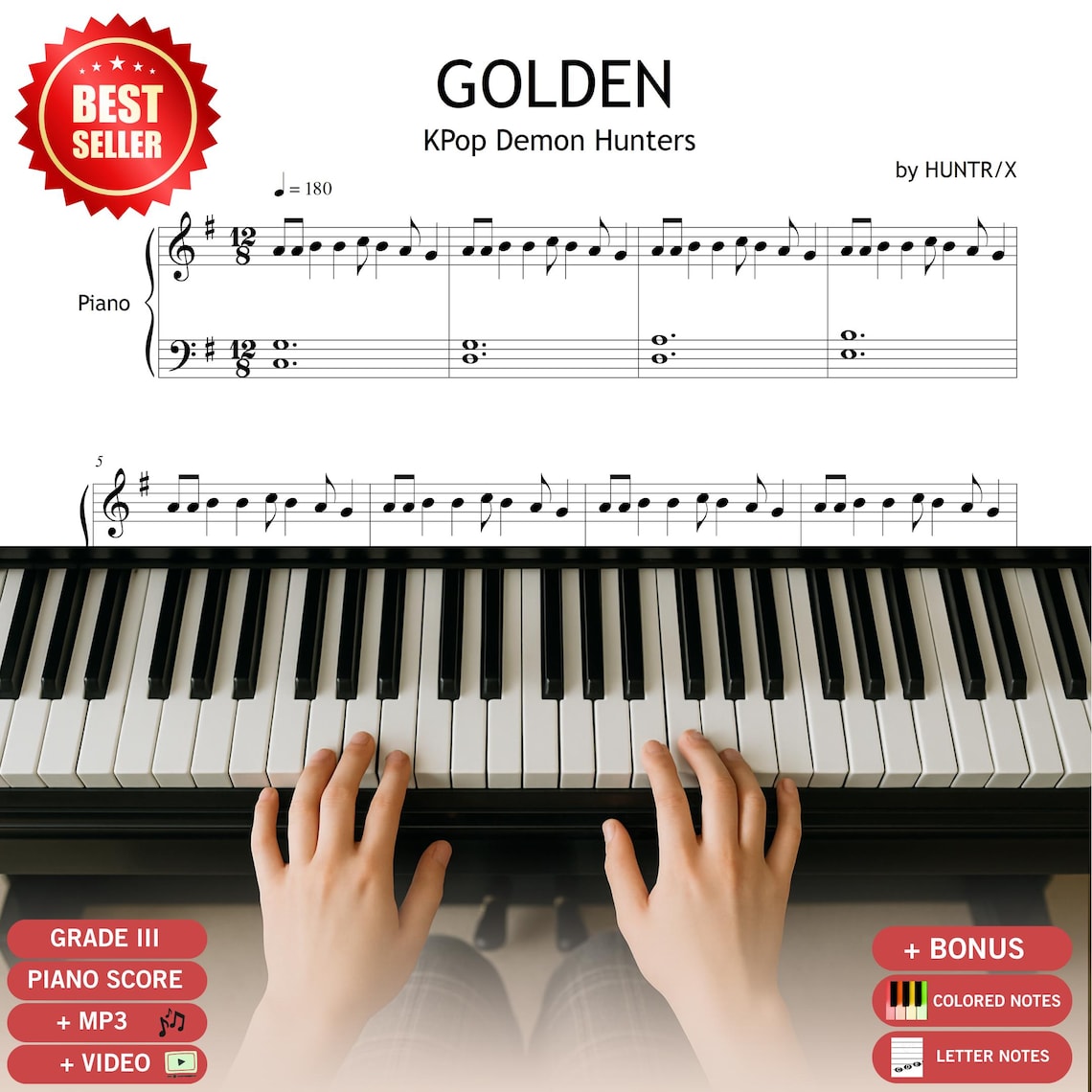 Golden – HUNTR/X Kpop Demon Hunters | Grade 3 Easy Piano Sheet Music ...