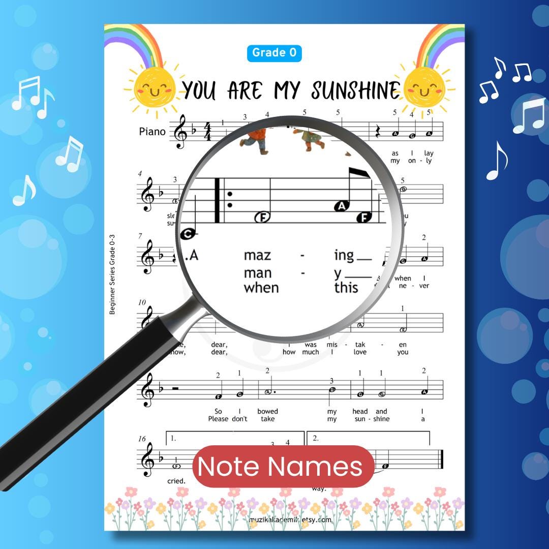 You Are My Sunshine - Grade 0 Very Easy Piano Sheet | Color Notes ...